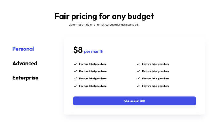 Green Pricing Table for Webflow